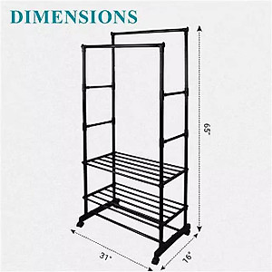 ZOES HOMEWARE Compact Clothes Rack | Rolling Clothing Rack | Metal Garment Clothes Rack for Hanging Clothes | Hanging Clothes Rack with 3 Shelves on Wheels