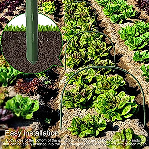 MISNODE 6PCS Greenhouse Hoops, 35.5 x 20.5 Inch Plant Support Garden Stakes, Rustproof Steel Tall Plant Grow Tunnel Hoop with Detachable Stakes for Garden Fabric Netting Raised Beds