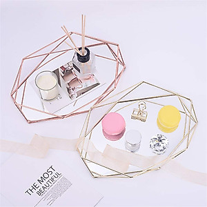 OurHommie Decorative Tray Rose Gold Mirror Jewelry Tray Organizer Rectangle can Hold Cosmetics Makeup Perfume Magazine, Luxury Birthday Day Gift for Girls Women