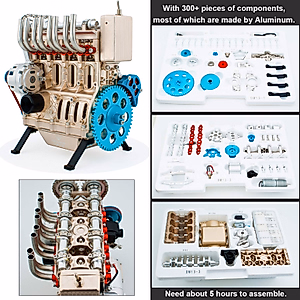 DjuiinoStar Vehicle Engine Model Assembly Kit (300+ Pieces Components, 5 Hours Assembly Time), Four-Stroke Straight-Four Gas Engine Working Model, 4 Cylinder Engine Kit DM13-1