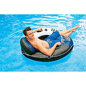 Intex 58825EP River Run 1 Inflatable Floating Lounge: Comfortable Backrest – Built-in Cup Holders – Handles – Grab Rope – 220lb Capacity– Blue, 4 Pack