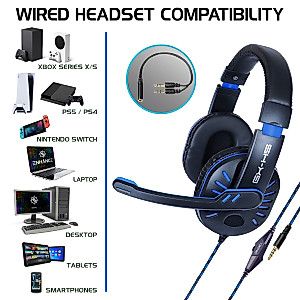 ENHANCE GX-H5 Gaming Headset with Microphone - Universal Gaming Headset for PS4, PS5, Xbox, PC, Switch with Adjustable Headband, Volume Controller, USB Sound-Isolating Earcups, Splitter Cable (Blue)