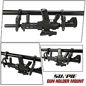 SUNPIE UTV Gun Rack, Upgrade Rubber Strap for 1.5 1.75 1.875 2inch Round Roll Bar Mount Holder Compatible with Polaris Ranger RZR General Can am Maverick X3 Defender Honda Pioneer Talon Kawasaki