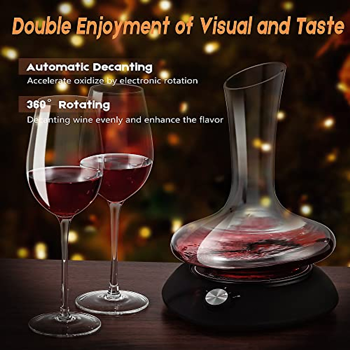 Wine Decanter Set, Red Wine Carafe With Electric Shaker, Automatic Rotation Wine Aerator Decanter. Lead-free Crystal Glass Cleaning Beads. Idea Gift for Wine Lovers,Christmas,Birthday, ect.
