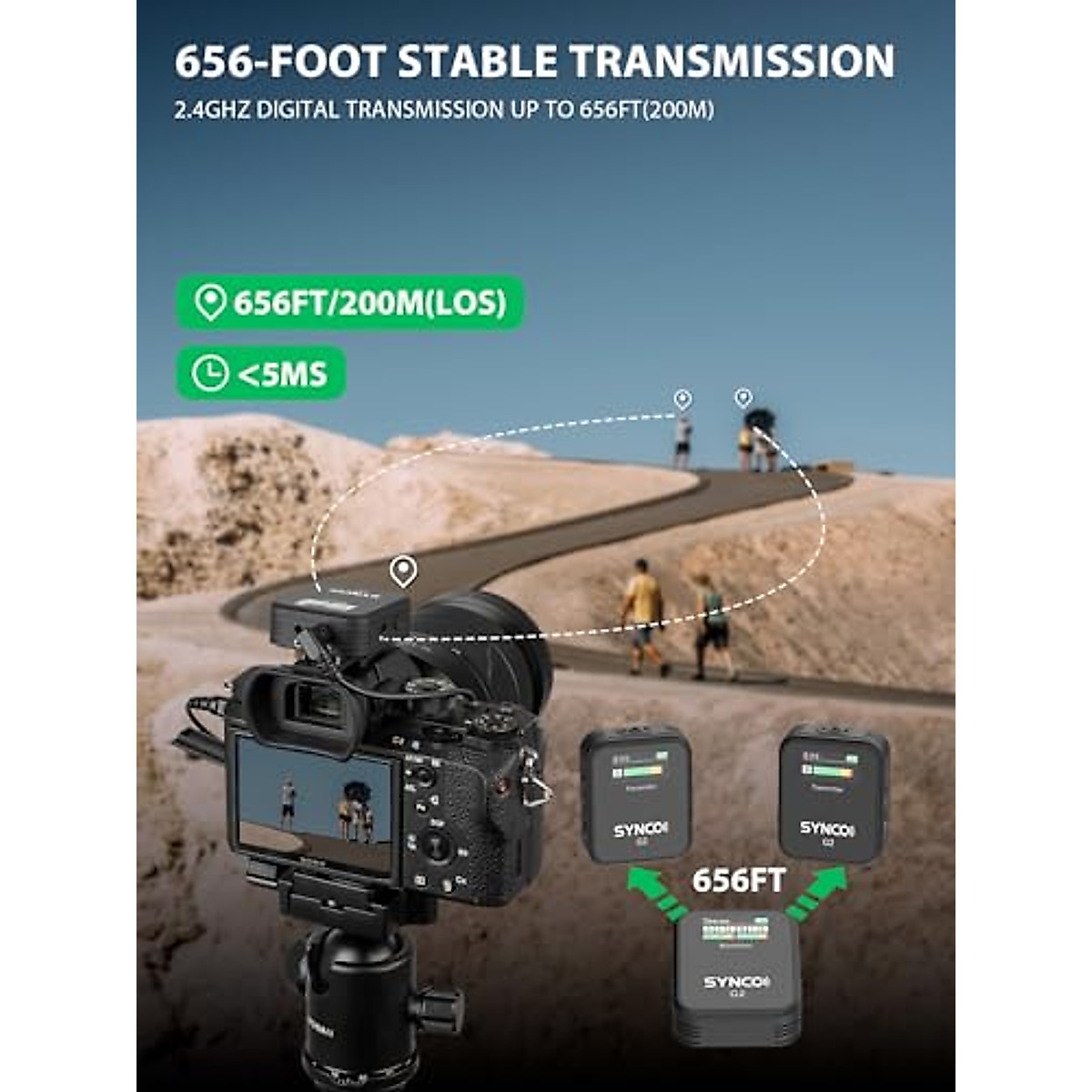 SYNCO Wireless Lavalier Microphone, G2(A2) 2.4G Dual Transmitter 48KHz 24Bit Lapel Mic 656FT 8H for Online Class Vlog Stream YouTube for Camera Smartphone Tablet