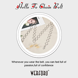 WERFORU Women Metal Link Body Chain Belt Ladies Waist Chain Belts for Jeans Dress (FIt waist size below 52 inches, Silver)