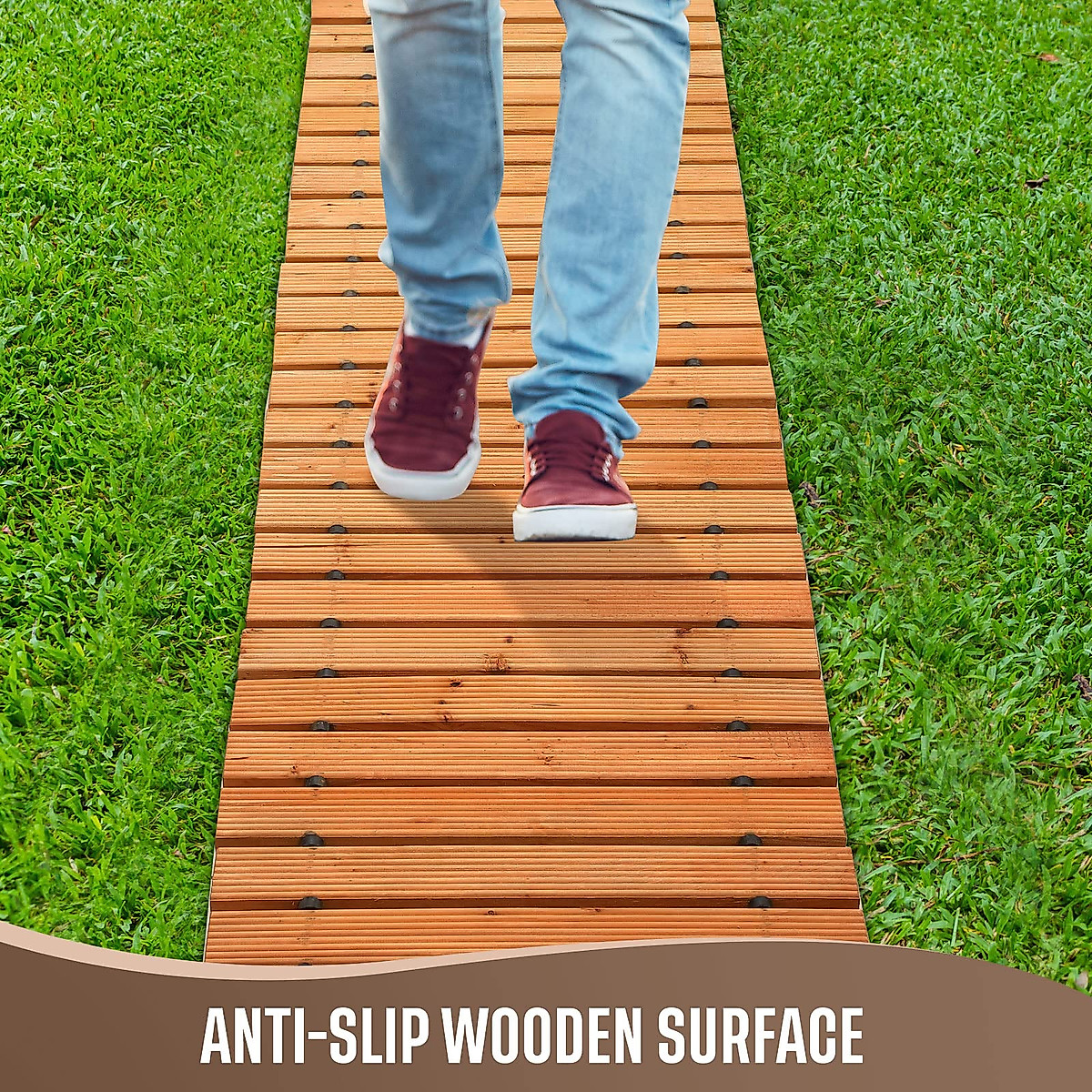 Tatuo 2 Pack Wooden Garden Pathway Roll Out Walkway Outdoor Path Wood Flooring Boardwalk Pavers for Garden Backyard Patio Beach Outdoor Wedding Party (17 Inch X 8 ft,Straight)