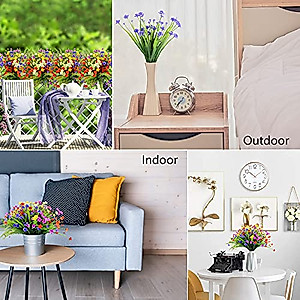 STYLIFING 12 Bundles Artificial Fake Flowers for Outdoor Decoration, UV Resistant Shrubs Plants, Fade Resistant Flowers Faux Plastic Greenery for Indoor Hanging Plants Garden Porch Window Box Wedding