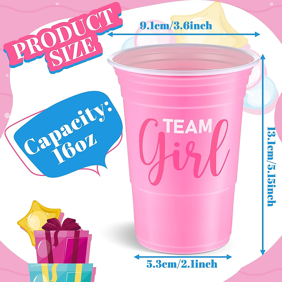 Norme 30 Pcs Gender Reveal Plastic Cups Team Boy Team Girl Disposable Blue Pink Plastic Cups Gender Reveal Party Supplies for Beverage Drink Tableware(16 oz)
