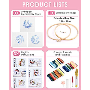 TINDTOP Hummingbird and Flower Embroidery Kit for Adults