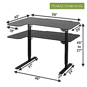 Radlove 59-Inch Large Electric Height Adjustable Computer L-Shaped Desk with Memory Controller Corner Standing Desk Modern Workstation with Splice Board Game Ergonomic Desk (Black Frame + Black Top)