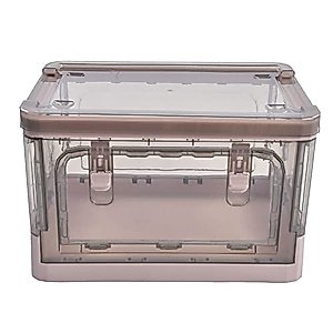 plplaaoo Stackable Storage Bin, 35L Plastic Storage Bin with 4 Wheel, Pink Double Door Foldable Storage Box with Lid for Office Home Bedroom, fits for Groceries Clothes Stationery