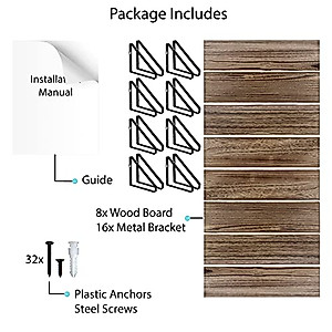 brightmaison BGT Mino Floating Shelves, 17" Book Shelves for Living Room Decor, Bathroom Organizer, Kitchen, Bedroom, Burnt Finish Set of 8