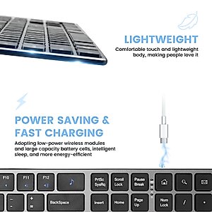 TIETI K01R Wireless Keyboard, 2.4G Slim and Compact Wireless Keyboard with Numeric Keypad, Long Battery Life, Lag-Free for PC Laptop Computer Windows, Space Grey