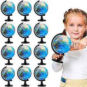 12 Pieces World Globe with Stand 4.6 Inches Geographic World Globe for Kids Learning Educational and Decorative Globes of the World with Stand Globe Decor for Kids Students Classroom Desk Decor, Blue