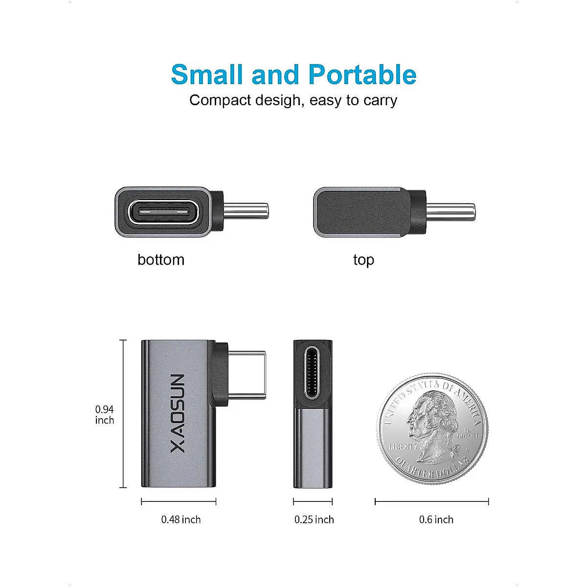XAOSUN Right Anlge USB C Adapter, 90 Degree USB C to C Adapter 240W 40Gbps, USB C Male to USB C Female Thunderbolt 4 Adapter for MacBook,Tablet,Docks,rog Ally,steam Deck (2 Pack)