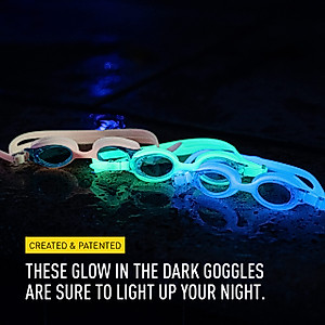 FINIS FlowGlow Goggles - Glow-in-The-Dark Kids Swim Goggles, Anti-Fog Goggles with UV Protection - Easily Adjustable Kids Swimming Goggles for Children Ages 4-12 - Pink