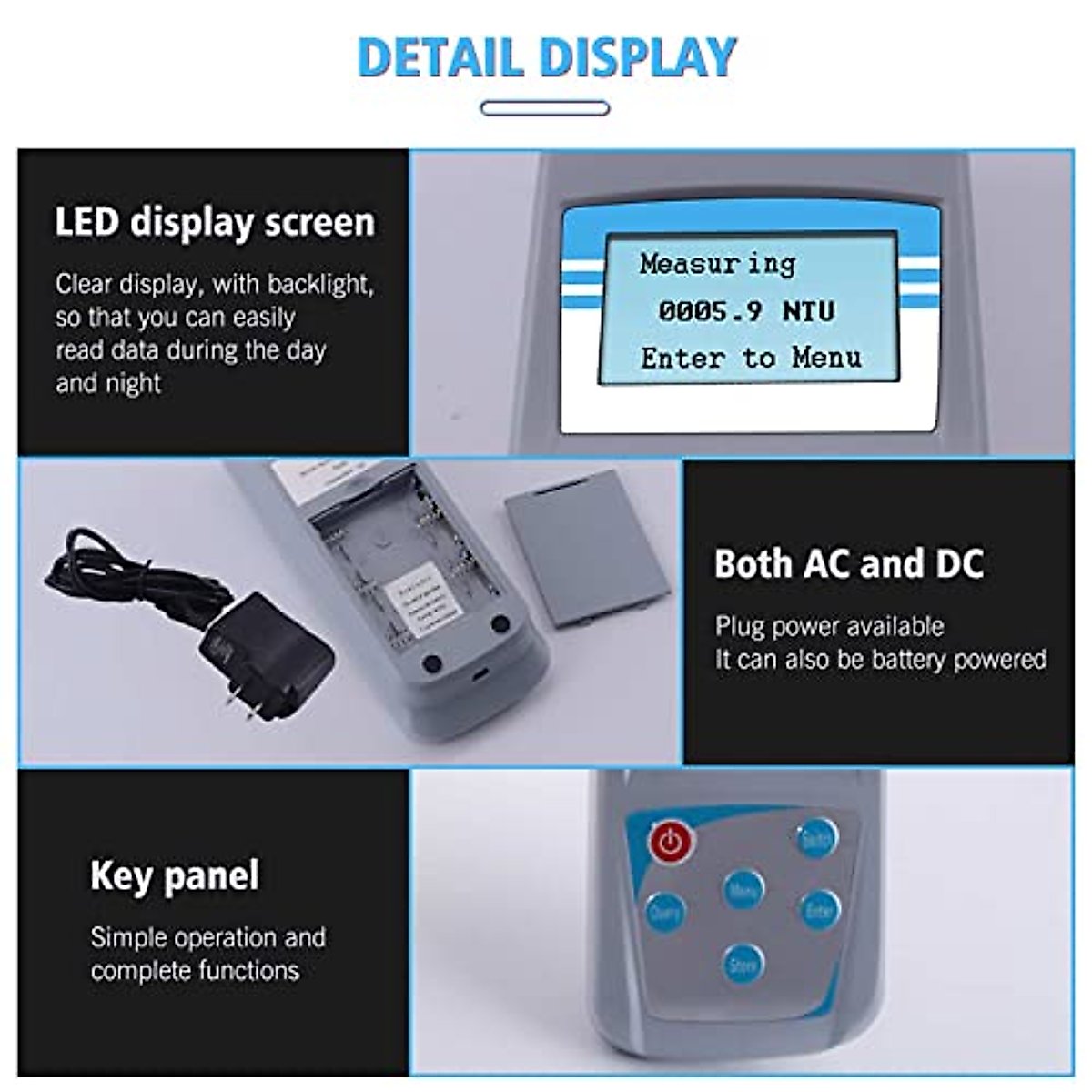 Digital Turbidity Meter, Laboratory Turbidimeter, ZD‑2A Handheld Digital Turbidity Meter Portable Turbidimeter for Swimming Pool Laboratory US Plug 100‑240V
