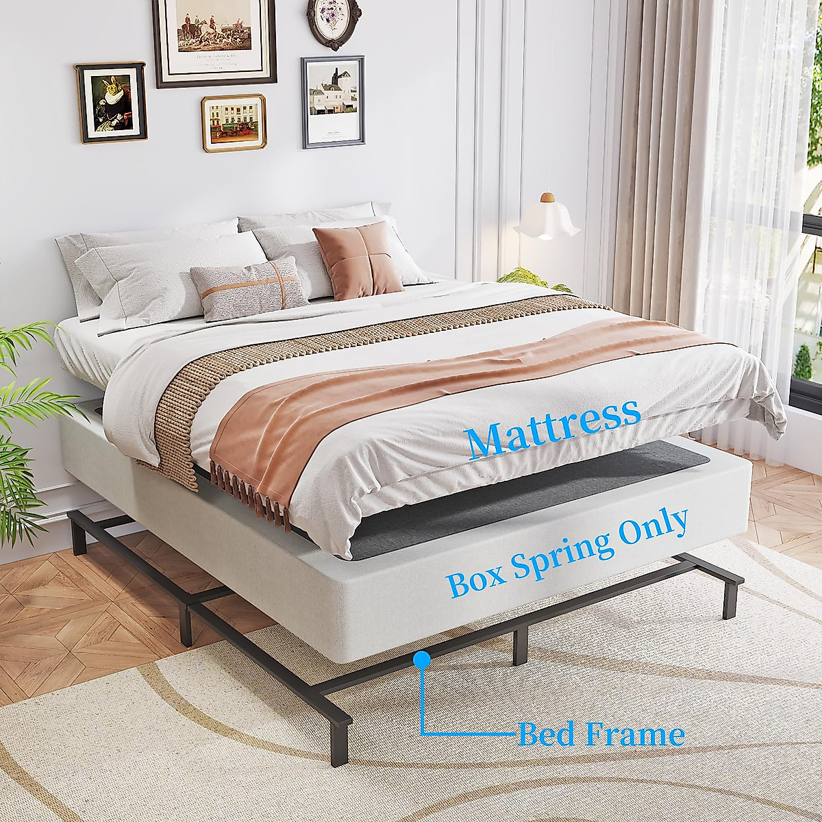 OSASET Queen Box Spring, 9 Inch Box Spring for Queen Bed, Heavy Duty Metal Frame Mattress Foundation Support for 3000lbs, Easy Assembly, Noise Free, Non Slip