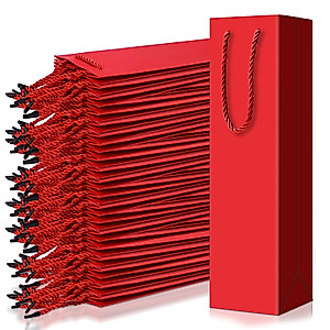 Fulmoon 80 Pack Wine Gift Bag Wine Bags Bulk Wine Bottle Gift Bags Reusable Wine Bottle Bags for Gifts Paper Bag with Handles for Valentine's Day Shopping Wedding Dinner 3.7 x 3.5 x 14 Inch(Red)