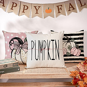 AnyDesign Fall Pillow Covers Gold Foil Pumpkin Throw Pillow Case Black Pink Autumn Decorative Cushion Cover for Harvest Farmhouse Thanksgiving Home Office Room Couch Sofa Decor, 18 x 18 Inch, 4Pcs