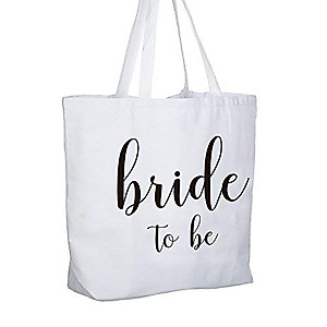 ELEGANTPARK Bride to Be Jumbo Tote Bag Wedding Bridal Shower Gifts Canvas 100% Cotton Interior Pocket White with Black Script