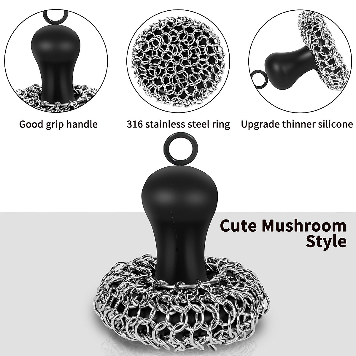 Cast Iron Cleaner Chainmail Scrubber with Pan Scraper Hanging Loop, Upgraded Cast Iron Scrubber 316 Chain Mail Scrubber for Pan, Skillet, Grill Dutch Oven Metal Brush Cleaning Castiron
