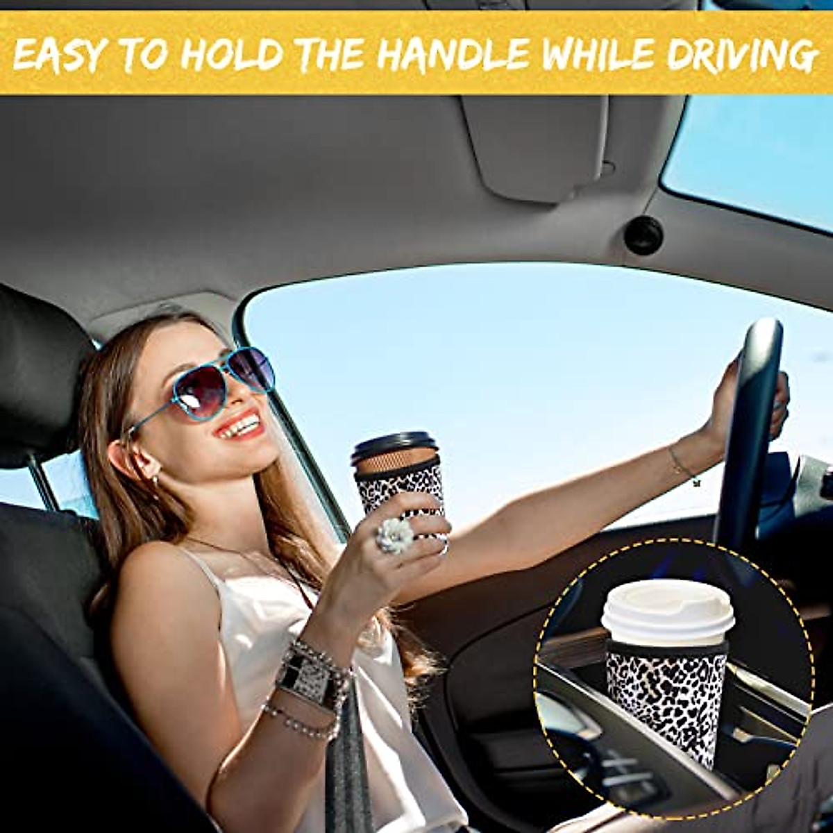 TIESOME Reusable Iced Coffee Sleeves, Leopard Print 3 Pieces Neoprene Cup Sleeve Coffee Cup Holder for Iced & Hot Drinks Beverages Sleeve for Most Coffee S+M+L 3 Size