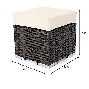 Christopher Knight Home Santa Rosa Outdoor 16" Wicker Ottoman Seat with Water Resistant Cushion, Multibrown / Beige