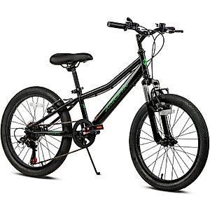 AVASTA 20'' Big Kids Mountain Bike for Age 6 7 8 9 10 11 12 Years Old Boys Girls Teen with Suspension Fork Front & Rear Dual Hand Brakes 6 Speeds Drivetrain, Black