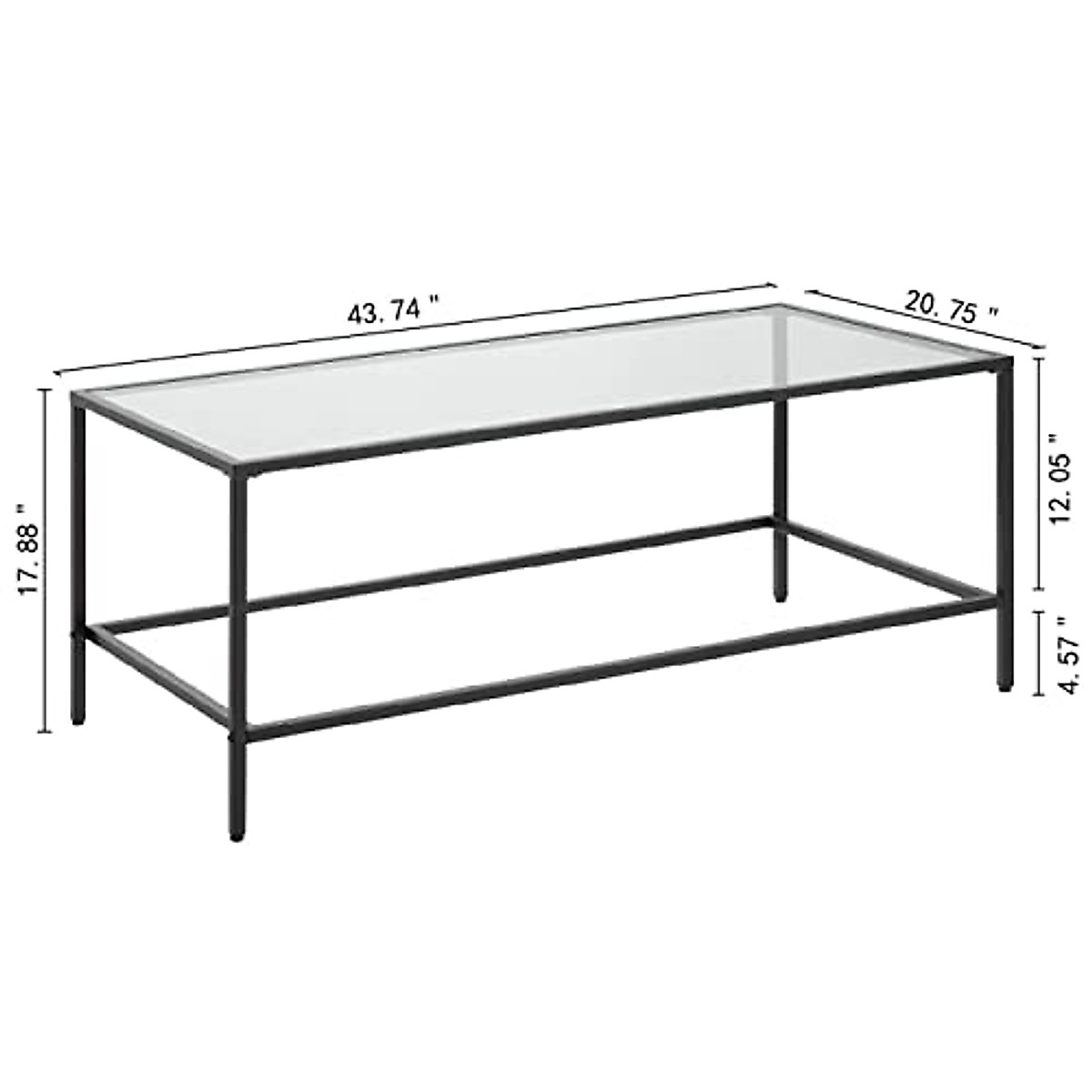 CAWS Black Coffee Table, Tempered Glass Wide Rectangle Coffee Table with Black Metal Frame, Modern Minimalist Center Table for Living Room, Dining Room, Office, Pantry or Outdoor
