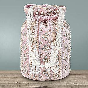 Aheli Indian Potli Bags for Women Evening Bag Clutch Ethnic Bride Purse with Drawstring (P25PK)
