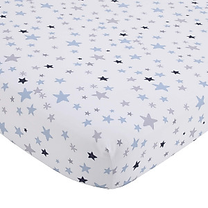 Little Love by NoJo Shine On My Love - Boy Safari, Moon and Stars Navy and White 3 Piece Crib Bedding Set- Comforter, Fitted Crib Sheet, Dust Ruffle