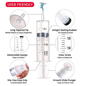 200ml Large Plastic Syringe with Tubing Tip Cap for Liquid Jello Shots Oral Lip Gloss Crafts Epoxy Feeder Pet Watering Party Enema Irrigator Measure Refill Oil Glue Applicator Dispenser without Needle