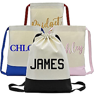 Personalized Initial Drawstring Backpack w/Name - Custom Bookbag for Girls & Boys 3 Fonts 15 Vinyl 6 Bag Colors – Customized Back to School Gifts Kids Monogrammed Gym Women Men, Beige