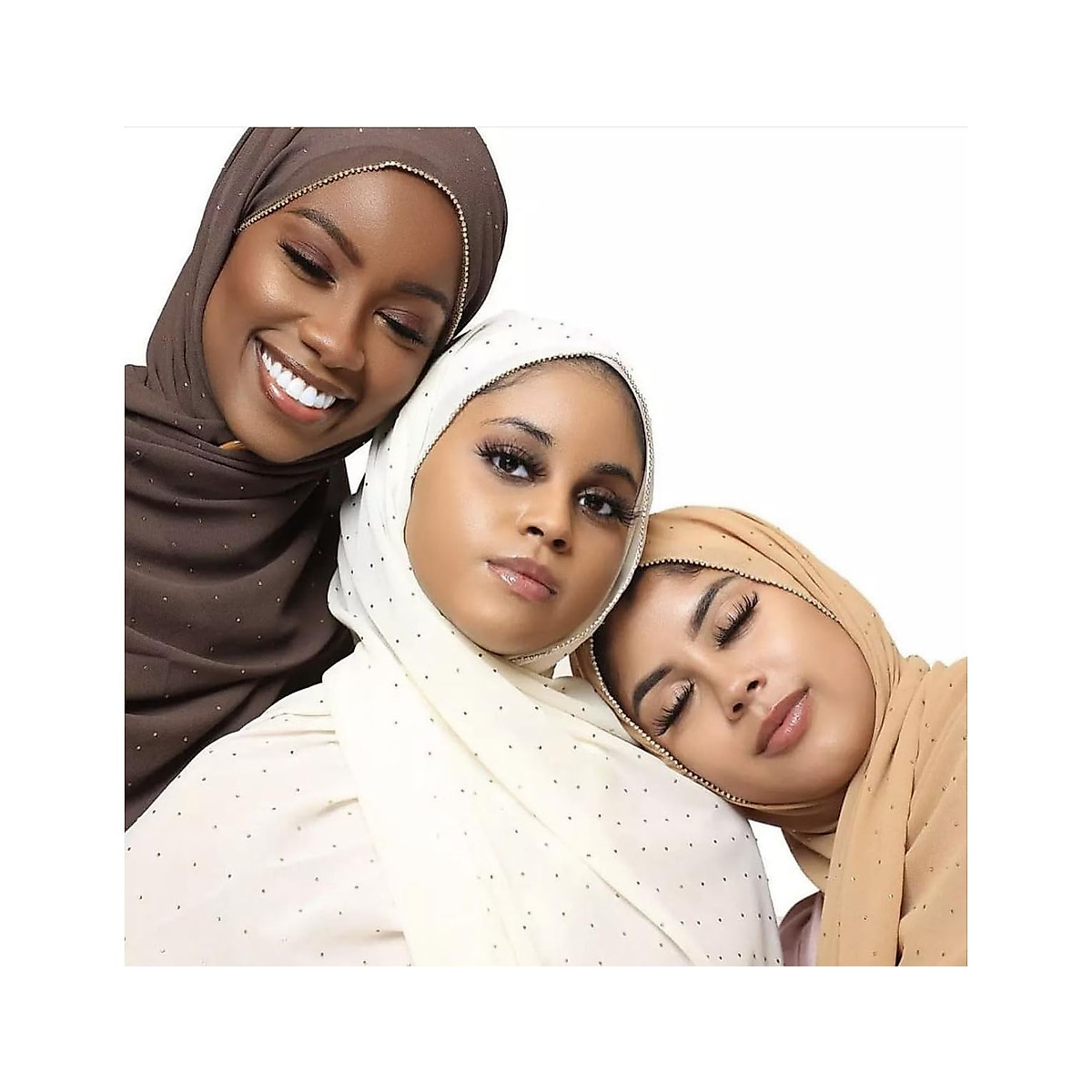 Xirhoot Hijab for Women Premium Chiffon Hijab Rhinestone Hijab Scraf for Women Muslim (Black)