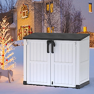 LHBGO Outdoor Resin Storage Shed 36 Cu. Ft. Generator Horizontal Storage Large Capacity Weather Resistant Storage Box, Lockable Resin Waterproof Shed for Garbage Cans, Garden Tools