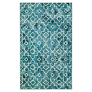 Moynesa Boho 3x5 Area Rug, Modern Washable Teal Kitchen Rugs Non-Slip Entry Throw Rug Laundry Room Rugs Faux Wool Mat Low-Pile Floor Carpet for Entrance Living Room Bedroom Dining