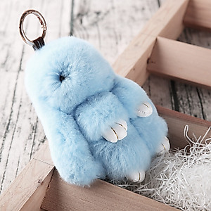 YISEVEN Easter Basket Stuffers Bunny Stuffed Animal Plush Toy Rabbit Fur Keychain Fluffy Soft Cute Fuzzy Accessories Furry Ball Key Chain Gift for Women Teens Girls Kids Backpack Purse - Arctic Blue