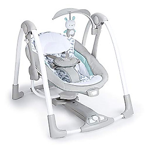 Ingenuity ConvertMe 2-in-1 Compact Portable Automatic Baby Swing & Infant Seat, Battery-Powered Vibrations, Nature Sounds, 0-9 Months 6-20 lbs (Raylan)