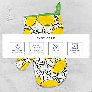 Kotton Culture Oven Mitt Set of 2 Cooking Microwave Hand Gloves 100% Quilted Cotton Extra Long and Heat Resistant Machine Washable Flexible (Lemon, 8 x 13 Inches)