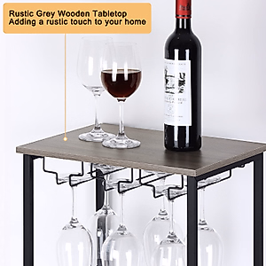 Wine Bottle Holder, Wine Rack Freestanding Floor with Glass Holder Rack, Wood Tabletop & 16 Bottles Holder, Wine Liquor Cabinet Bar for Home Kitchen, Dining Living Room, Gray Oak