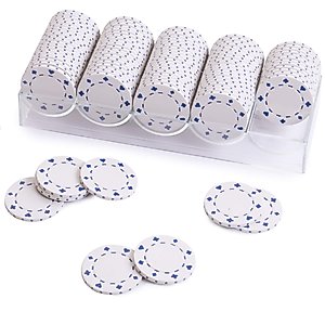Brybelly Poker Chip Set with Acrylic Chip Tray, 100 Ct - 11.5g Lightweight, Blank Poker Chips with Card Suit Symbols and Poker Chip Holder - Rack Me Up Bundle, White
