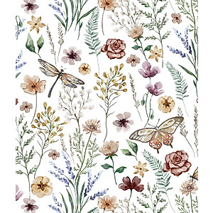 Orainege Floral Peel and Stick Wallpaper Boho Floral Contact Paper 15.7in x 118.1in Flower Wallpaper Self Adhesive Wallpaper for Bedroom Cabinets Decor Removable Wall Paper