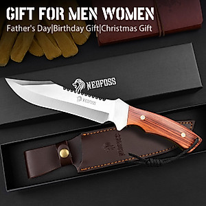 NedFoss JUNGLE KING Hunting Knife with Sheath, 13" Full Tang Knife Fixed Blade Camping Knife, 7" Large Blade Bushcraft Knife Survival Knife with Rosewood Handle, Outdoor Gifts for Men Women