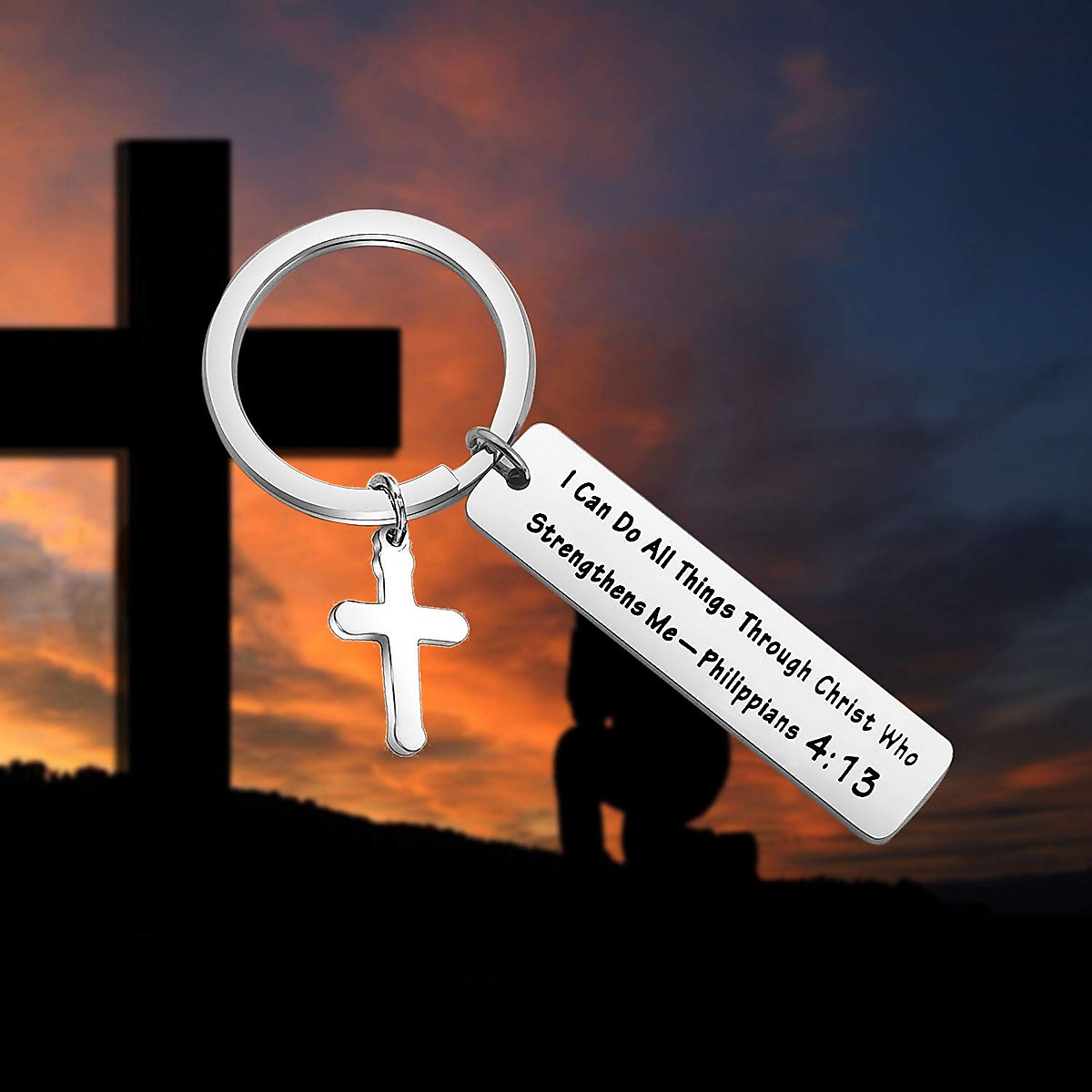 FEELMEM I Can Do All Things Through Christ Who Strengthens Me Philippians 4:13 Keychain Religious Jewelry Christian Gifts(Keychain)