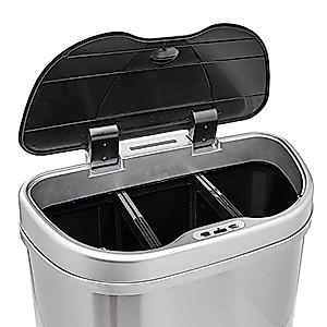 Amazon Basics Automatic Hands-Free Stainless Steel D-Shaped Trash Can, 70 Liter, 3 Bins