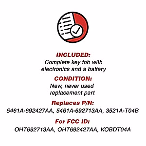 KeylessOption Keyless Entry Remote Control Car Key Fob Replacement for OHT692427AA KOBDT04A Red