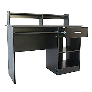 Black Computer Desk with Hutch, Computer Desk Study Writing Desk, Wooden Home Office Workstation PC Laptop Table with Drawer Shelf Keyboard Tray, Office Desk for The Modern Programmer 110 x 50 x 95CM