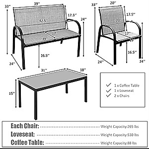 HAPPYGRILL 4 Pieces Patio Conversation Set Outdoor Furniture Set with Coffee Table for Garden Lawn Backyard